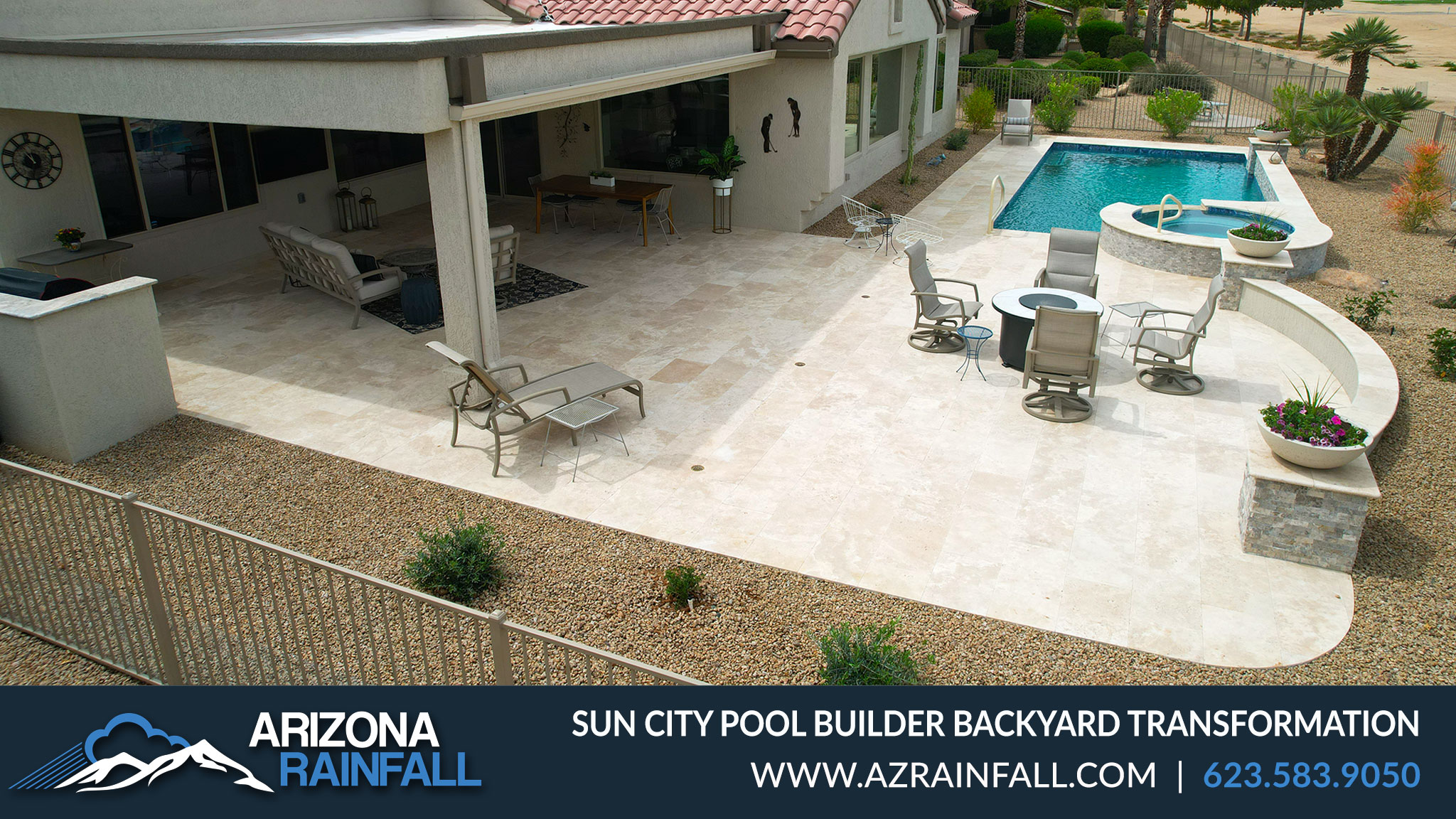 Sun City Pool Builder Backyard Transformation - Arizona Rainfall